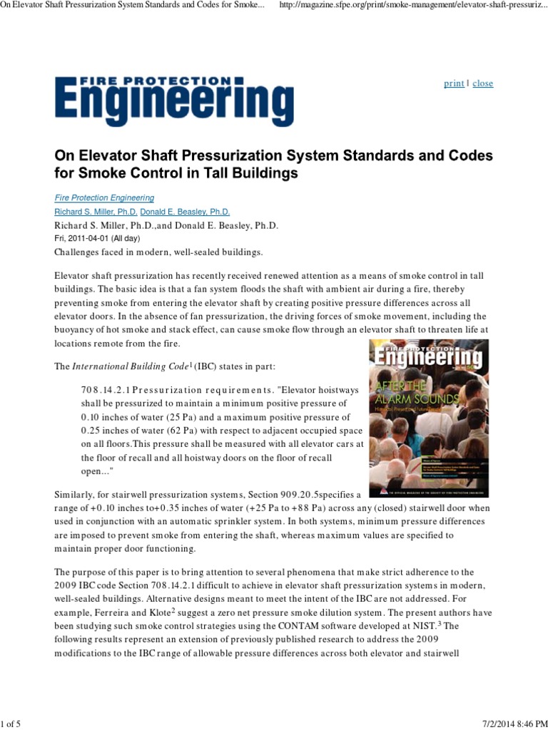 On Elevator Shaft Pressurization System Standards and Codes for Smoke ...