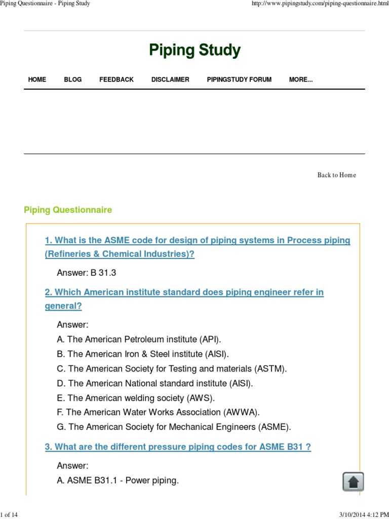 Piping Questionnaire - Piping Study-N | PDF | Pipe (Fluid Conveyance ...