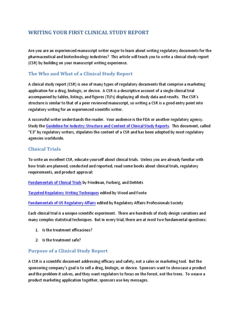 Writing Your First Clinical Study Report | PDF | Clinical Trial ...