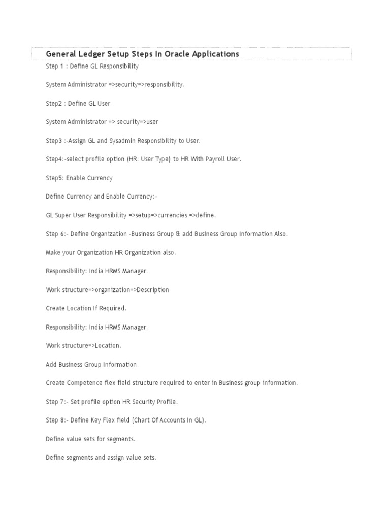 General Ledger Setup Steps In Oracle Applications Pdf System