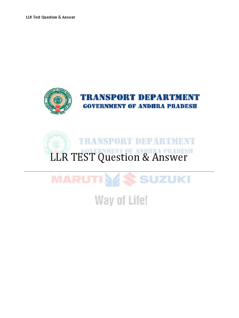 LLR Test EnglishTotalQuestions | PDF | Traffic | Driving