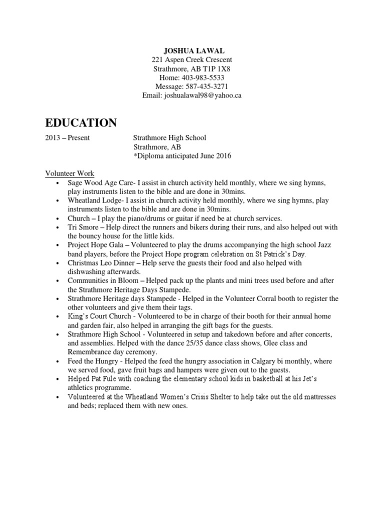 Joshua Lawal Resume | PDF | Sports | Leisure
