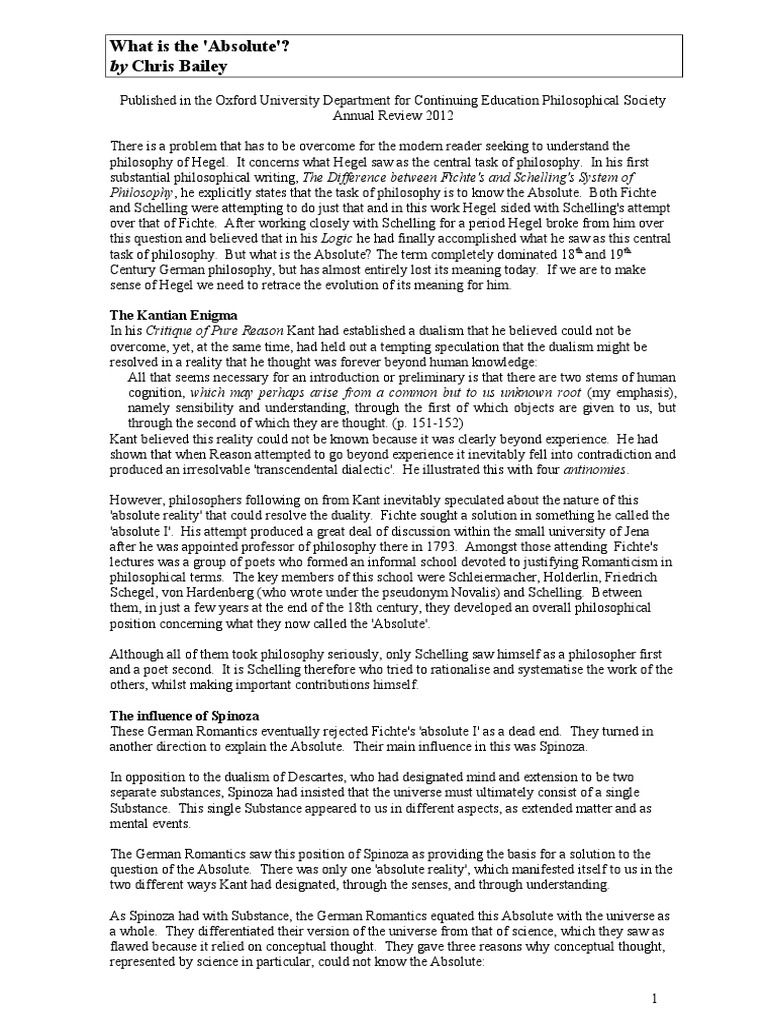 What Is The Absolute? | PDF | Baruch Spinoza | Absolute (Philosophy)