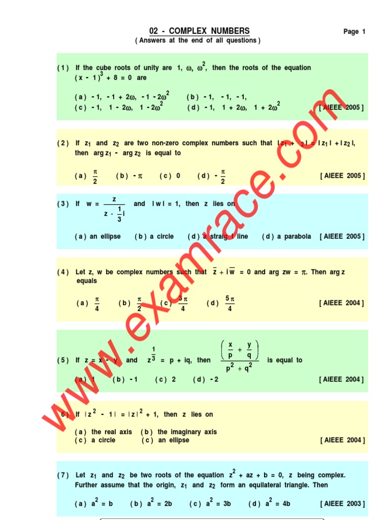 Mathematics Complex Number MCQ | PDF | Complex Number | Integer