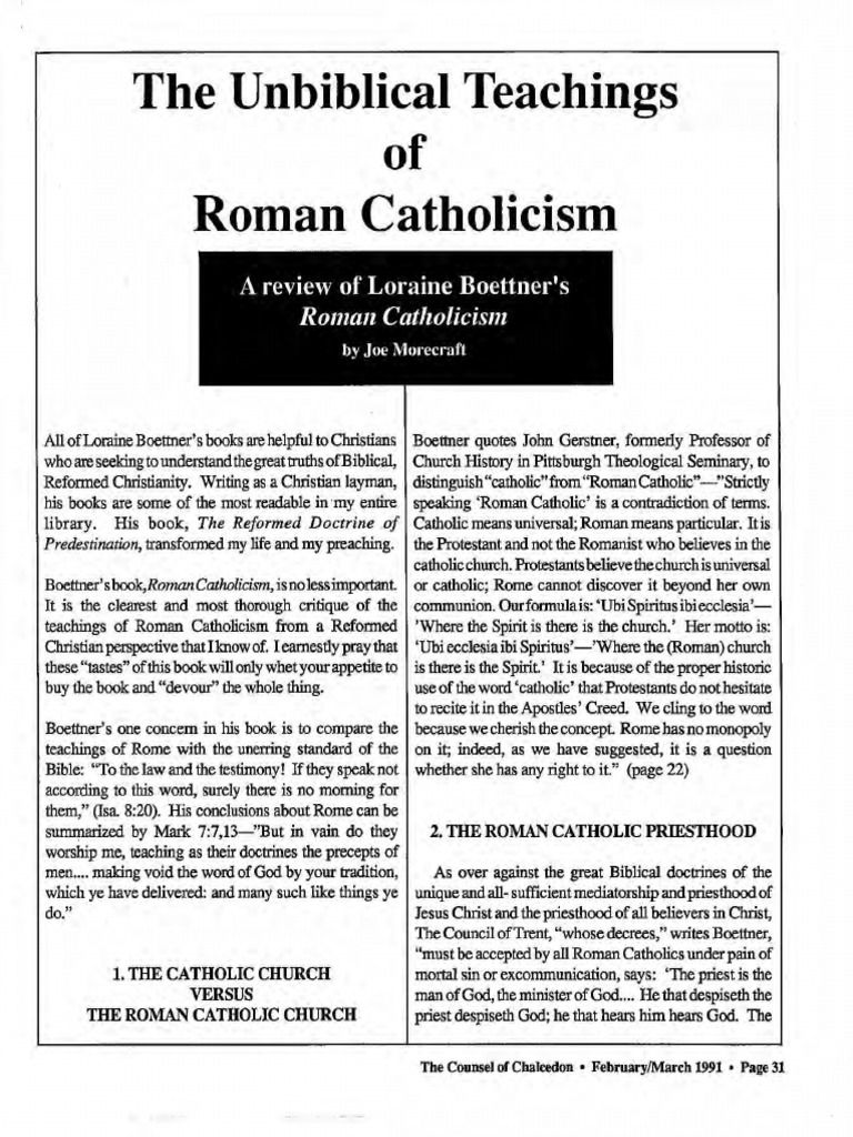 1991 Issue 2 - The Unbiblical Teachings of Roman Catholicism: Review of ...