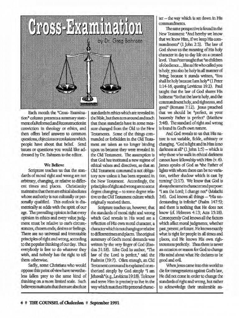 1991 Issue 6 - Cross-Examination: The Unchanging Character of God's Law ...