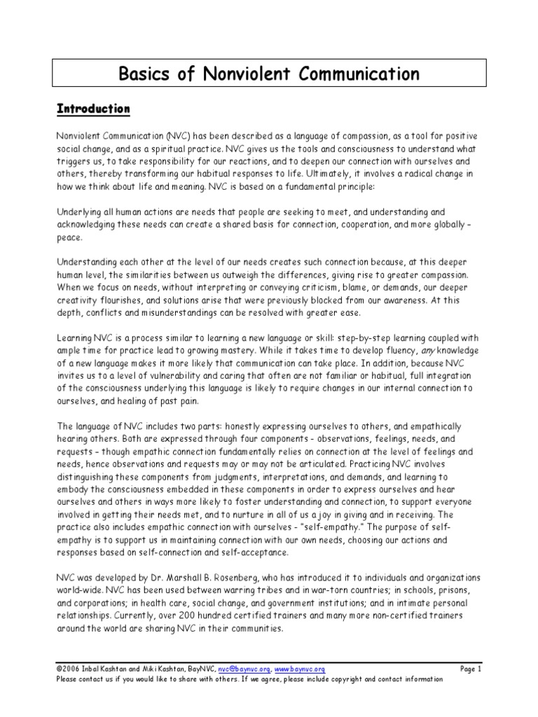 NVC Basics Handout | Download Free PDF | Empathy | Emotions
