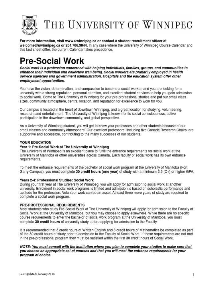 Factsheet Pre Social Work | PDF | University And College Admission ...
