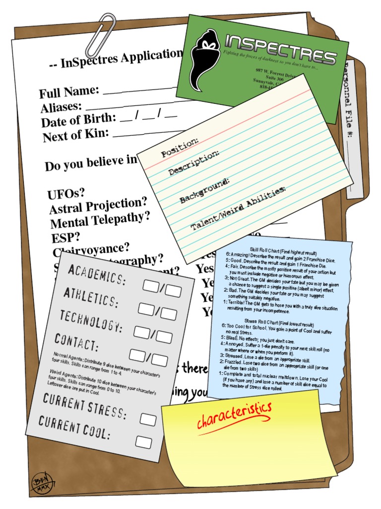 InSpectres CharacterSheet | PDF | Dice | Tabletop Games