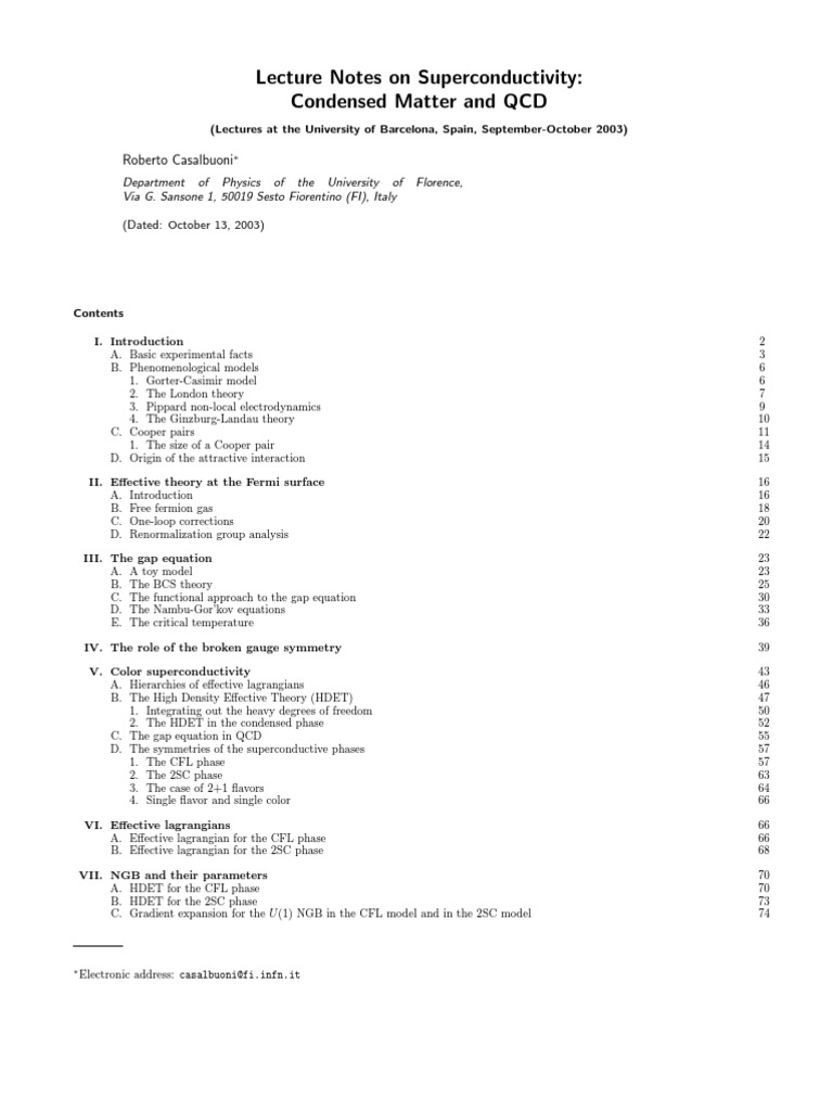 Lecture Notes On Superconductivity Pdf Superconductivity Quantum