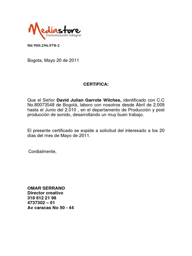 Modelo Certificación Laboral | PDF