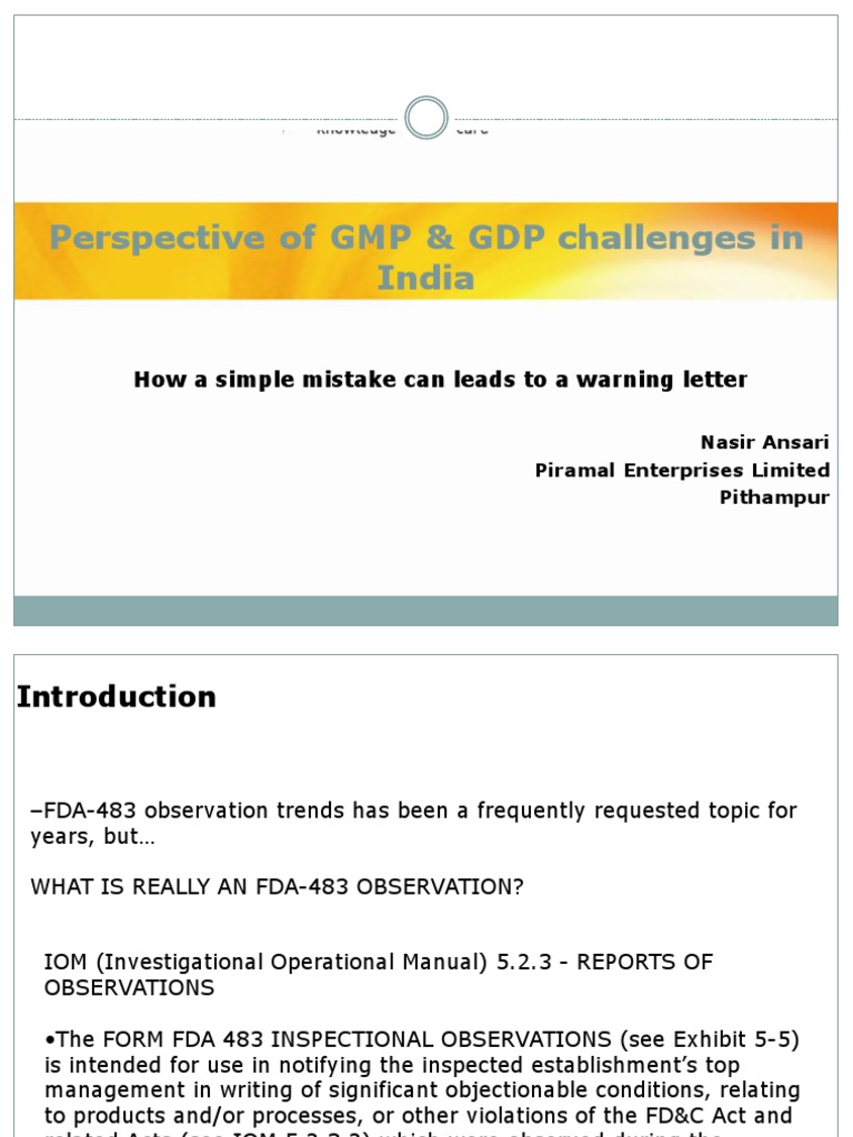 Challenges of GMP and GXP in India | PDF | Food And Drug Administration ...