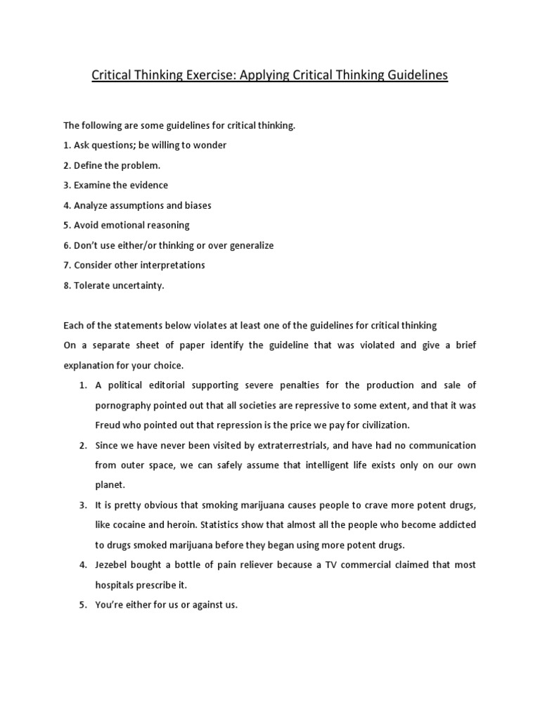 Critical Thinking Exercise | Bias | Thought