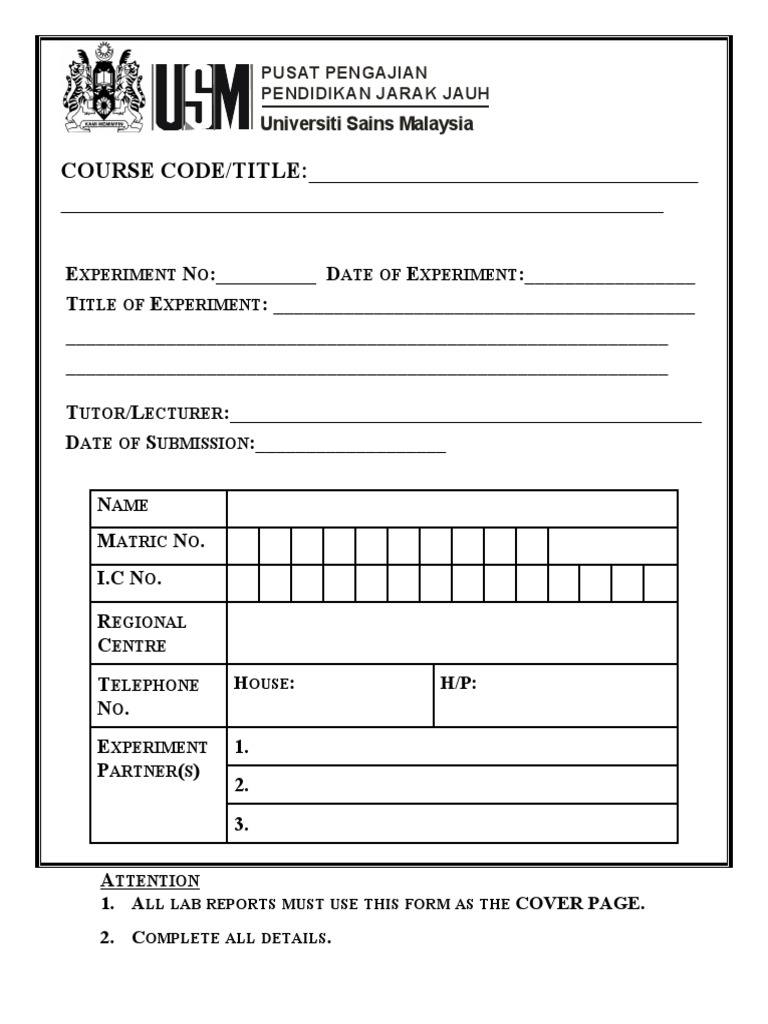 Science Lab Report Cover Page Template | PDF