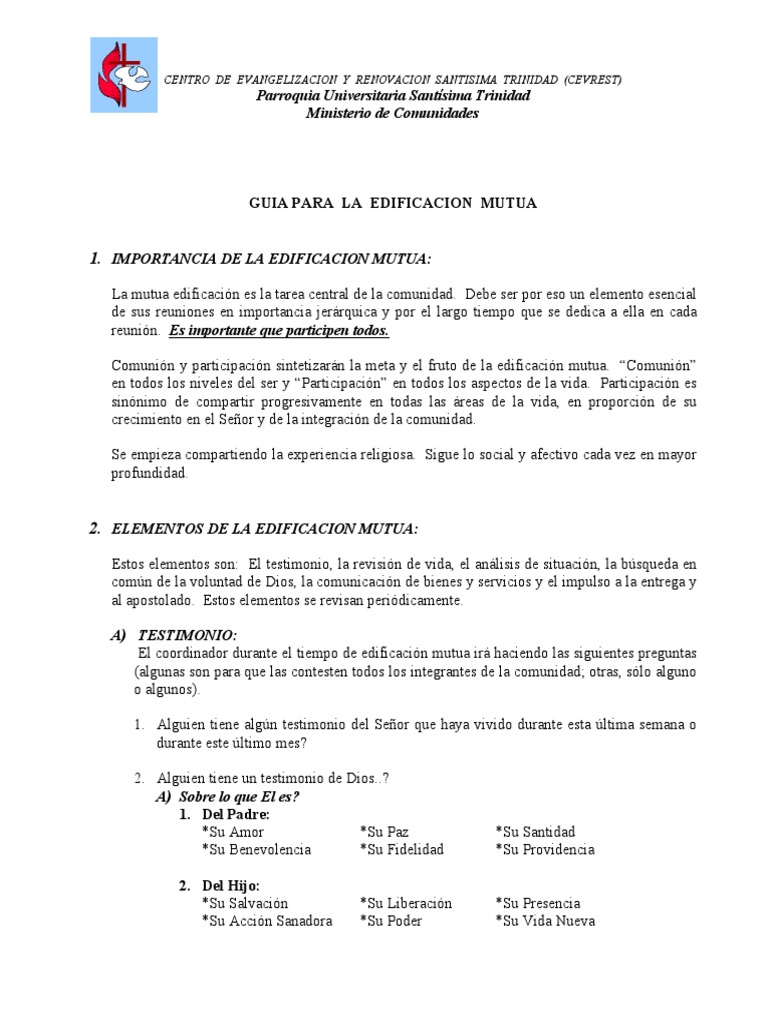 Guia Edificacion Mutua+primeras Edificaciones | PDF | Oración | eucaristía