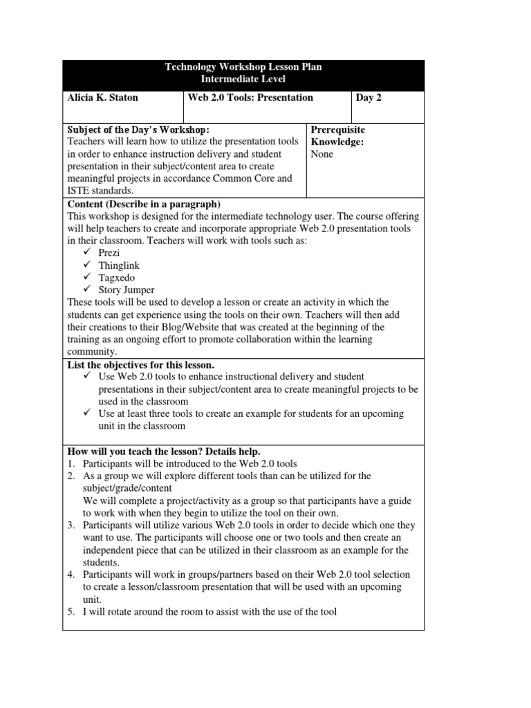 Technology Workshop Lesson Plan Day2 Revised | PDF | Lesson Plan | Web 2.0