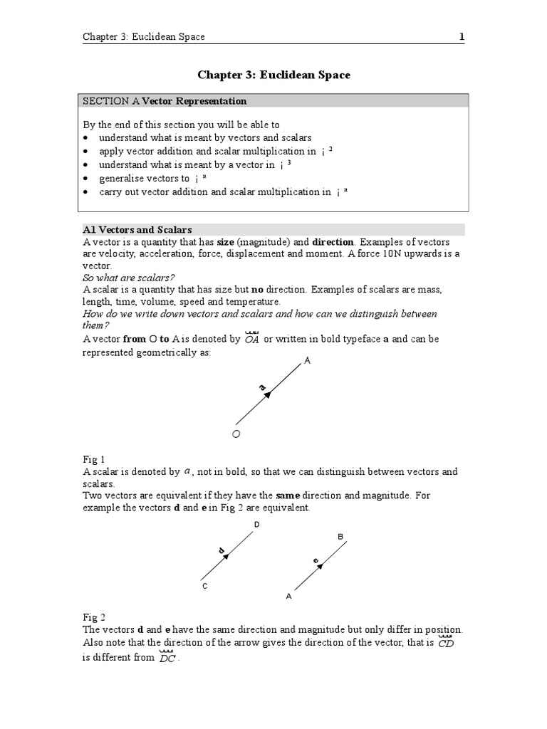Section 3A Vector Representation-Euclidean Space | PDF | Euclidean ...