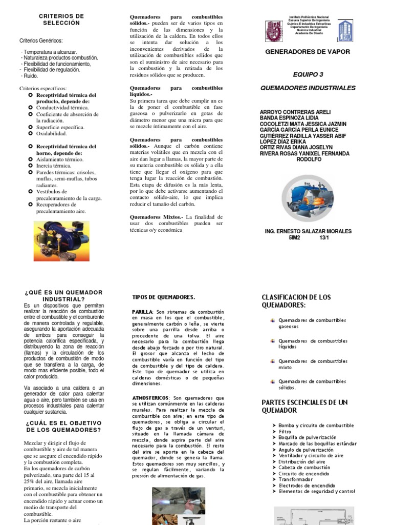 Triptico Generadores de Vapor | PDF | Combustión | Combustibles