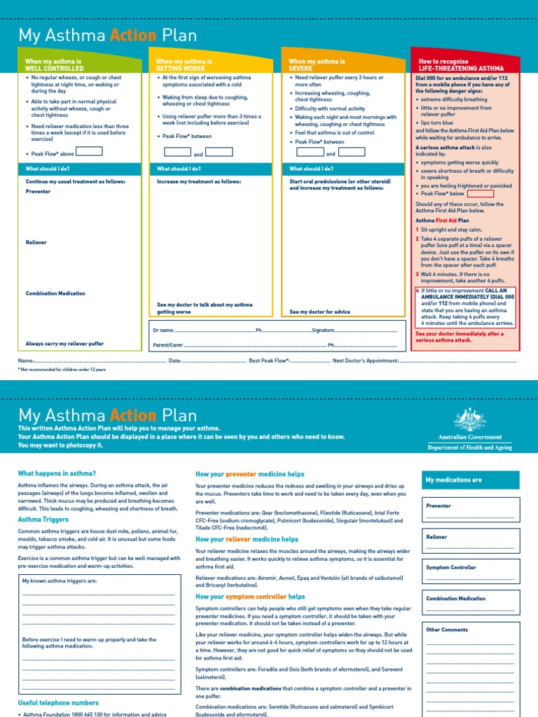 Asthma Action Plan Template | PDF | Asthma | Respiratory Tract