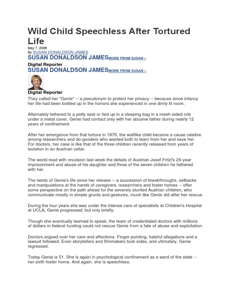 Genie Wild Child Speechless After Tortured Life | PDF | Psychology ...