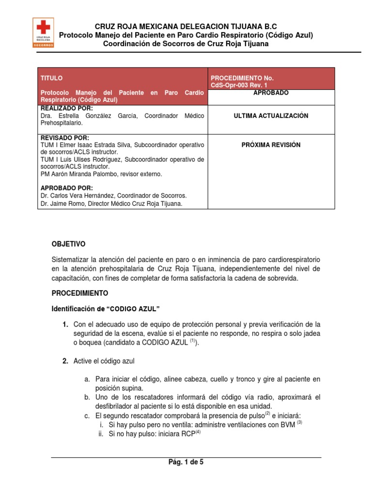 Protocolo Codigo Azul | PDF | Reanimación cardiopulmonar | Paro cardíaco