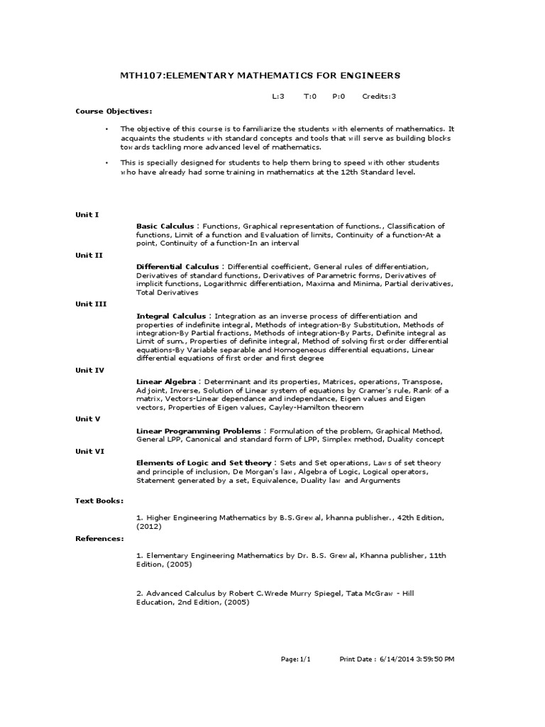 mth107 Syllabus PDF | PDF | Integral | Linear Programming
