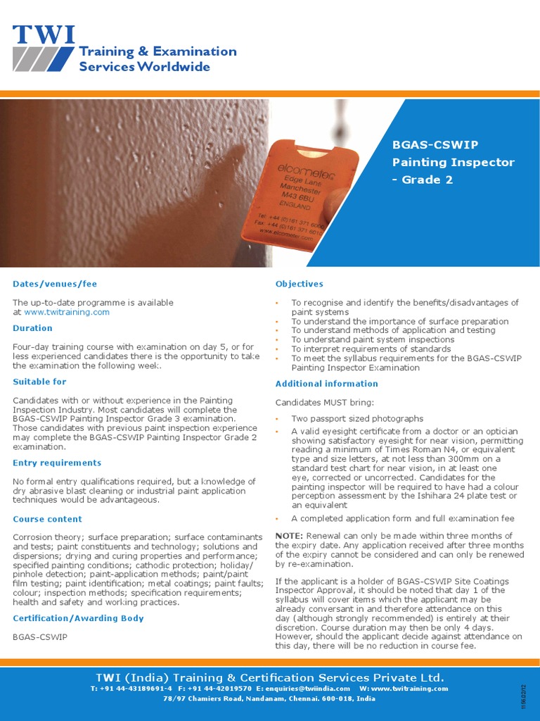 BGAS CSWIP Painting Inspector Grade 2 - High Res - Feb 2012 | PDF | Business