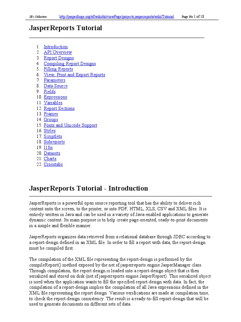 Jasperreports Tutorial Pdf Class Computer Programming Java Programming Language 9820