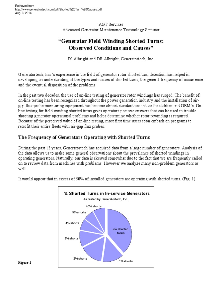 Generator Field Winding Shorted Turns Observed Conditions And Causes Pdf Electric