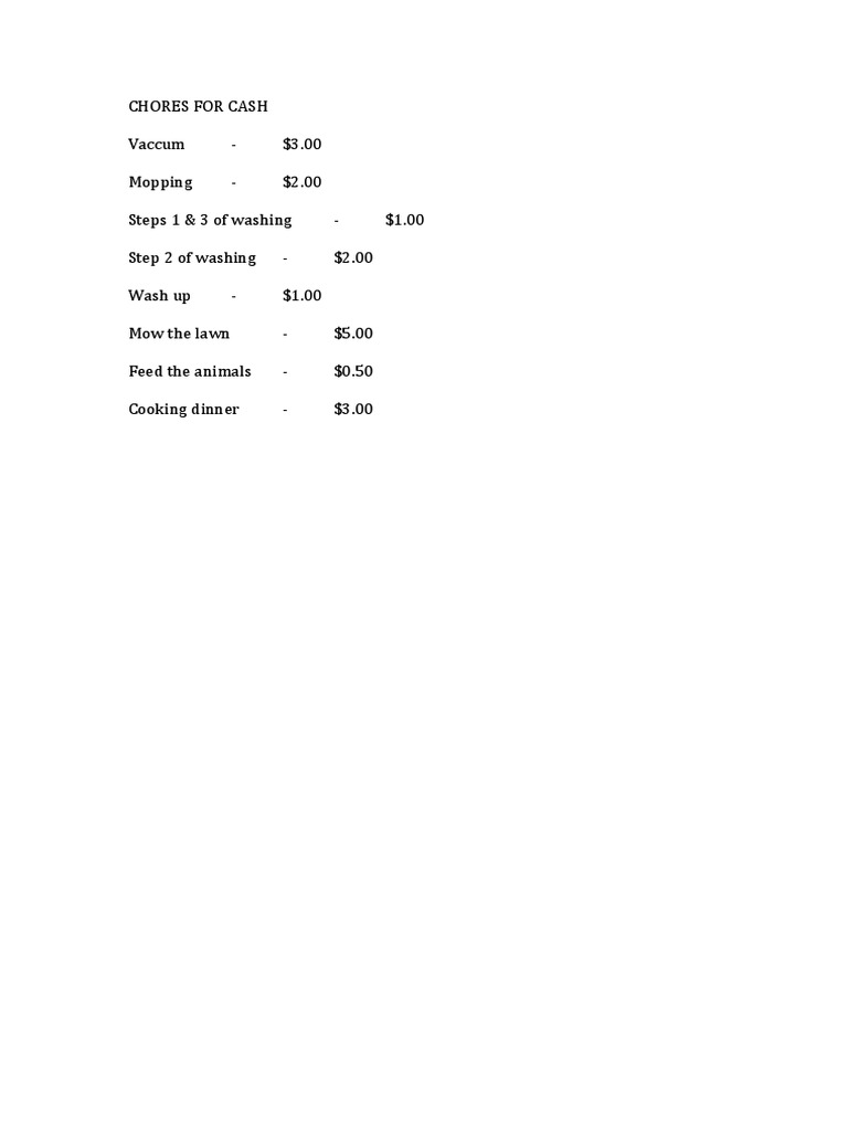 Chores For Cash | PDF