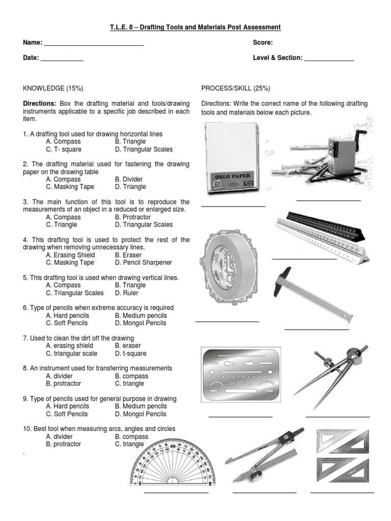 Drafting Tools and Materials Assessment | PDF | Technical Drawing | Drawing