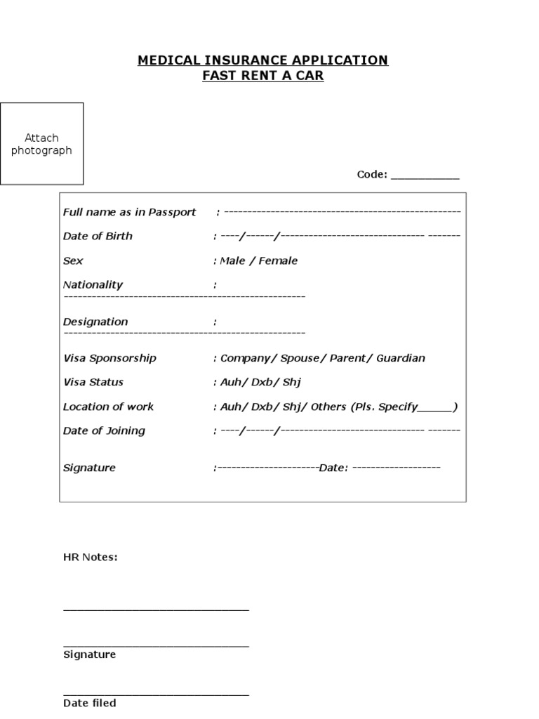 Medical Insurance Application Form | PDF | Finance & Money Management ...