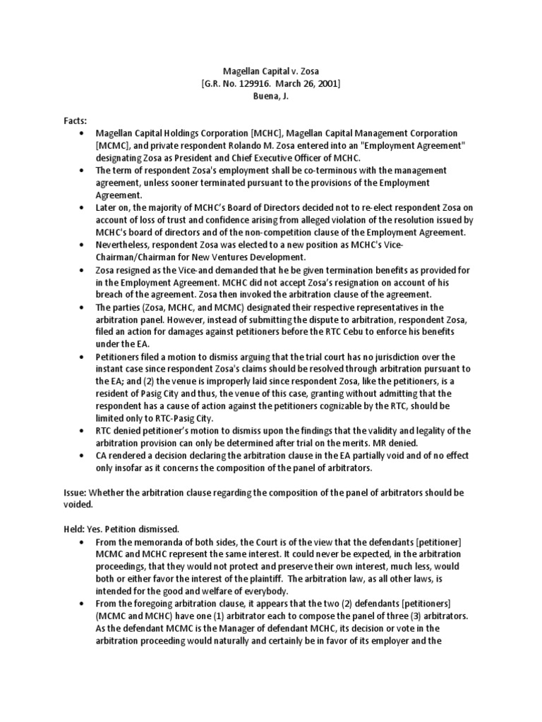 Magellan Capital V Zosa | PDF | Arbitration | Board Of Directors