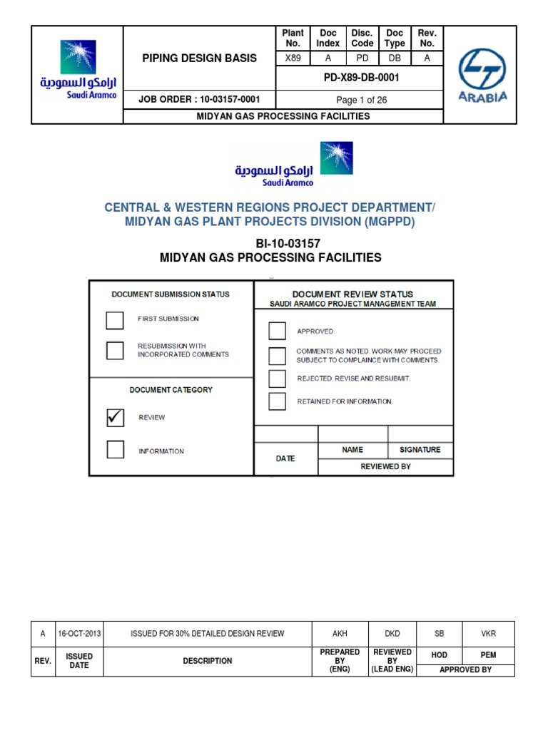 Piping Design Basis | PDF | Pipe (Fluid Conveyance) | Valve