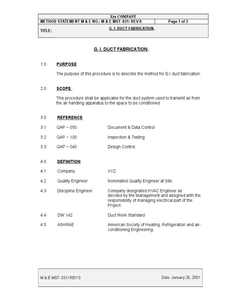 MS - G. I. Duct Fabrication | PDF | Duct (Flow) | Building Engineering