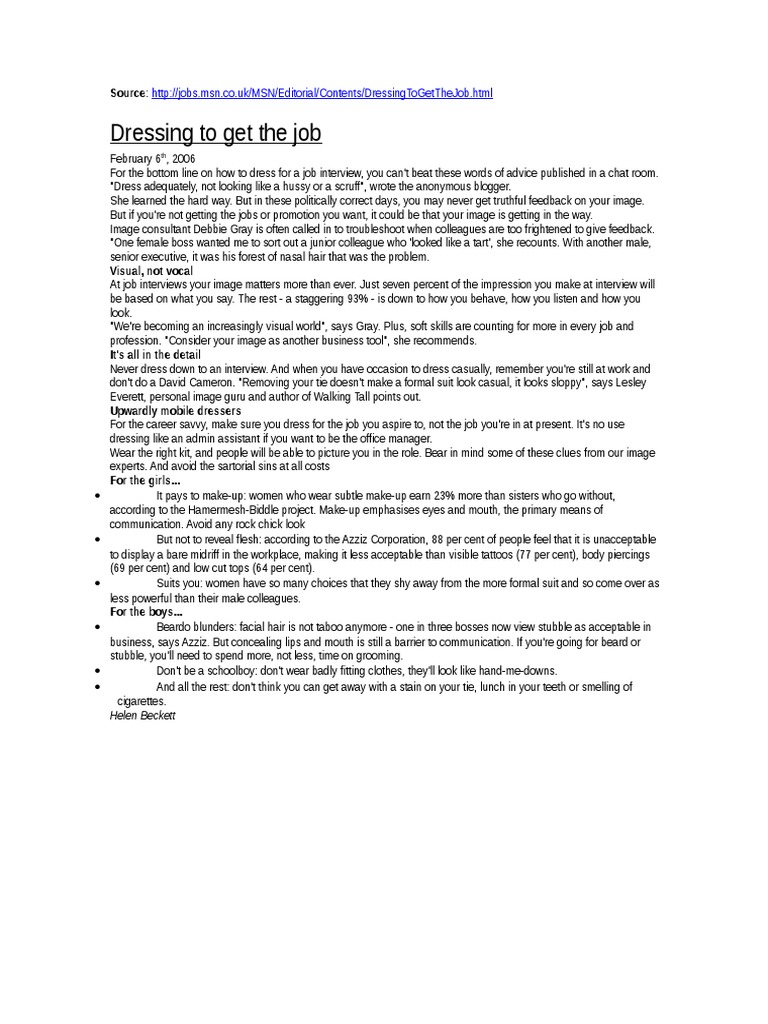 Dressing For A Job Interview | PDF | Human Body