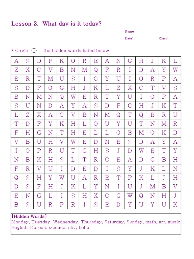 Circle The Hidden Words Listed Below.: Name: Date: Class | PDF