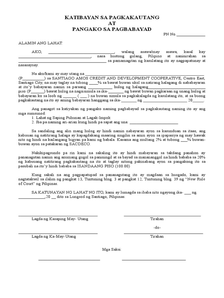 Katibayan Sa Pagkakautang at Pangako Sa Pagbabayad | PDF