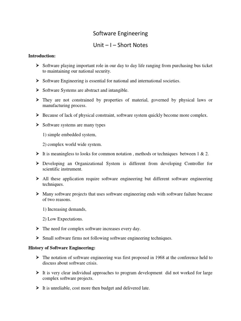 SE Software Engineering Notes Introduction Processes Models | PDF ...