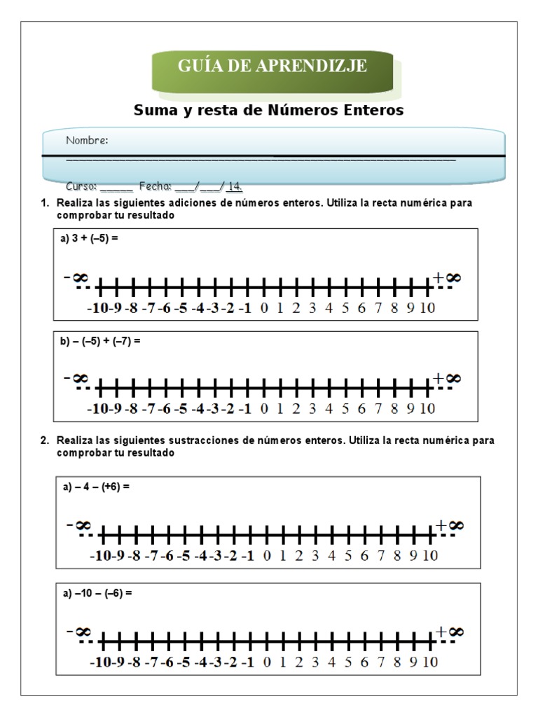Restar Números Enteros Suma Y Resta De Números Enteros | PDF