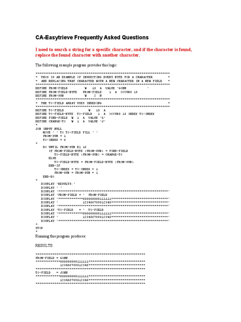 CA-Easytrieve Frequently Asked Questions | PDF | Ebcdic | Parameter (Computer Programming)