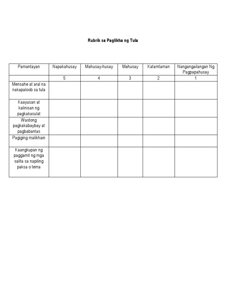 Rubrik Sa Filipino | PDF