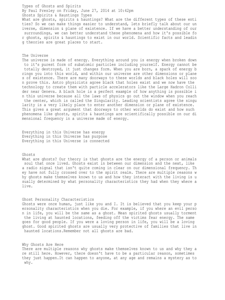 Types of Ghosts and Their Characteristics | PDF