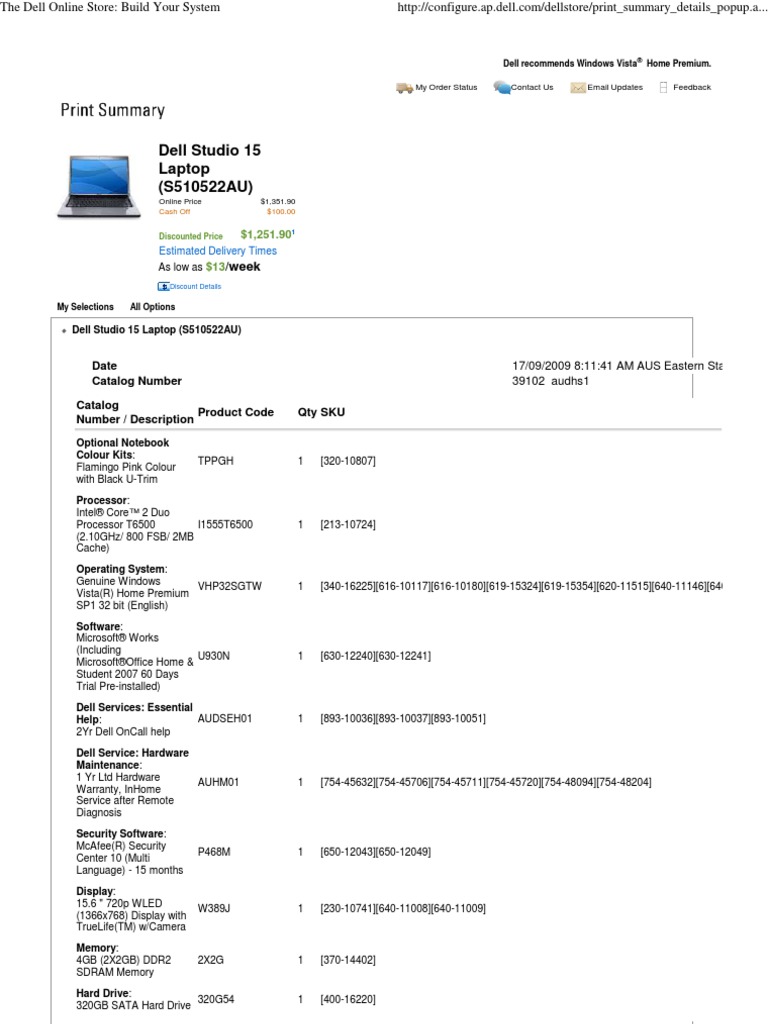 Dell Laptop Quote - Studio | PDF | Intel | Dell