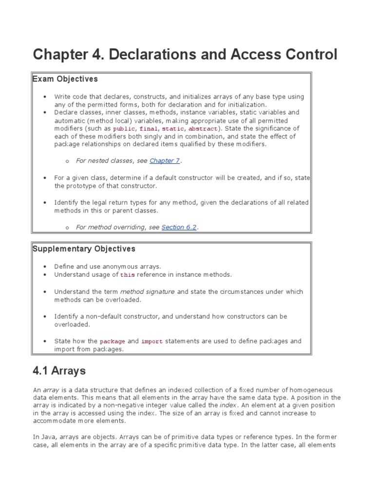Chapter 4. Declarations and Access Control: 4.1 Arrays | PDF | Constructor (Object Oriented ...