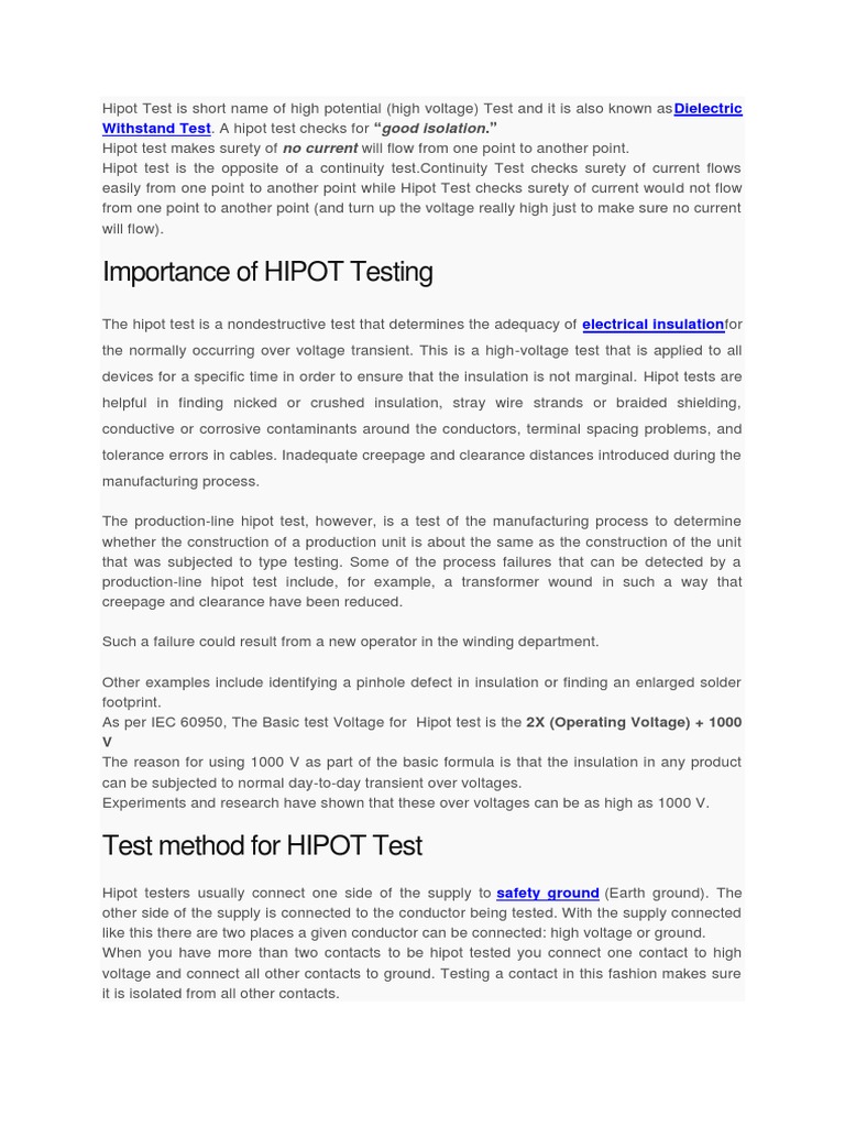 Hipot Test | PDF | Insulator (Electricity) | Capacitor
