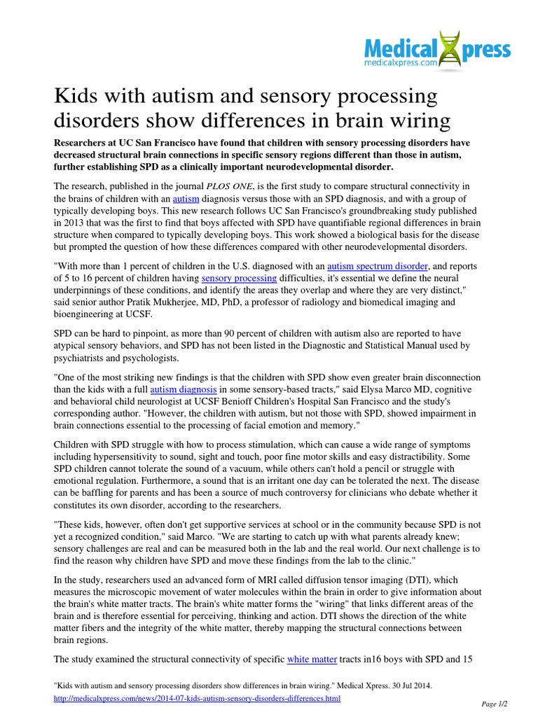 2014 07 Kids Autism Sensory Disorders Differences | PDF | Sensory ...