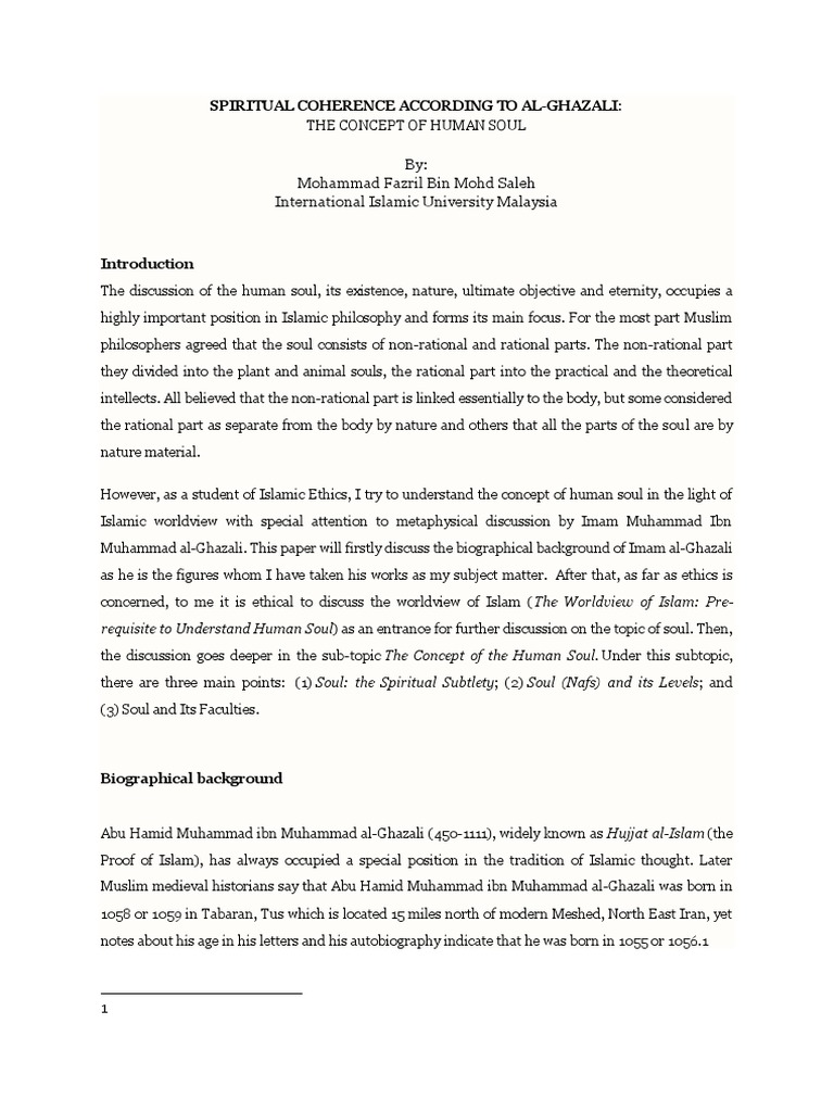 Spiritual Coherence According To Al-Ghazali (Fazril) | PDF | Soul ...