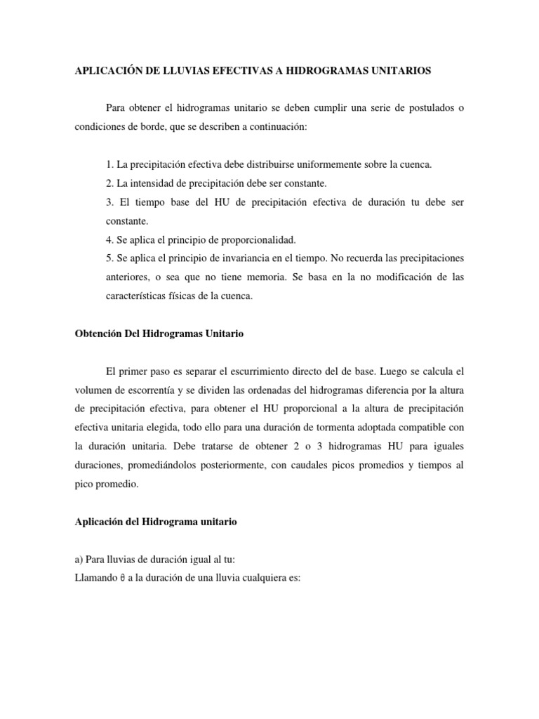 Aplicación de Lluvias Efectivas A Hidrogramas Unitarios | PDF | Precipitación | Lluvia