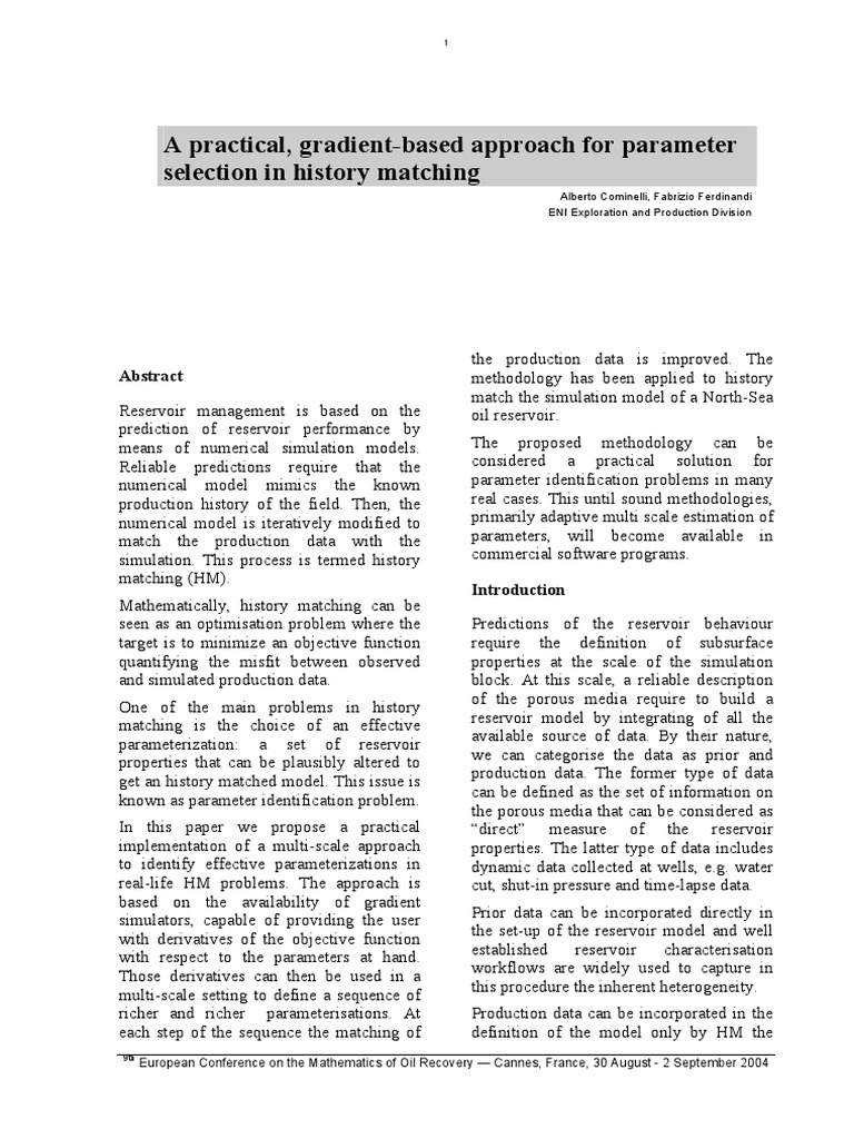 A Practical Gradient-Based Approach for Parameter Selection in History Matching of Oil ...